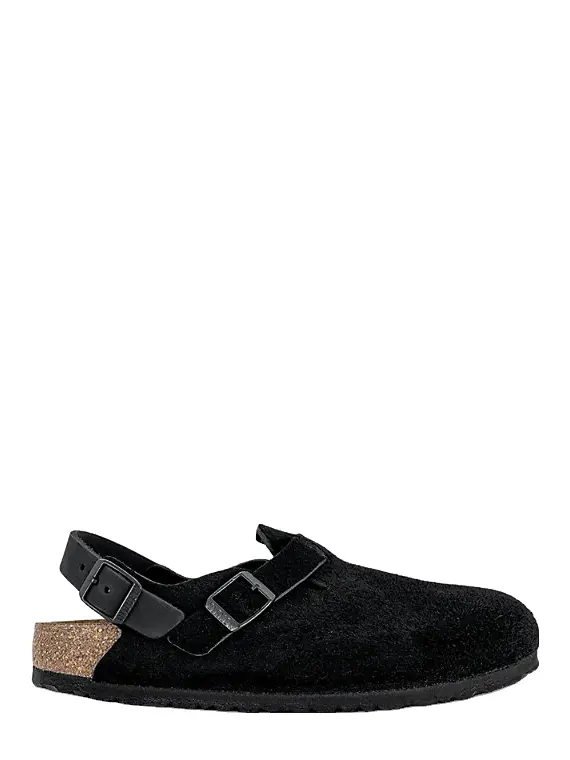 BIRKENSTOCK Logo-embossed Suede Slingback Clogs - Black Suede