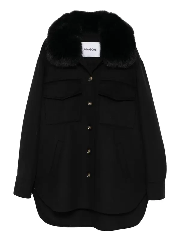 AVA ADORE Faux Fur-collar Coat - Black