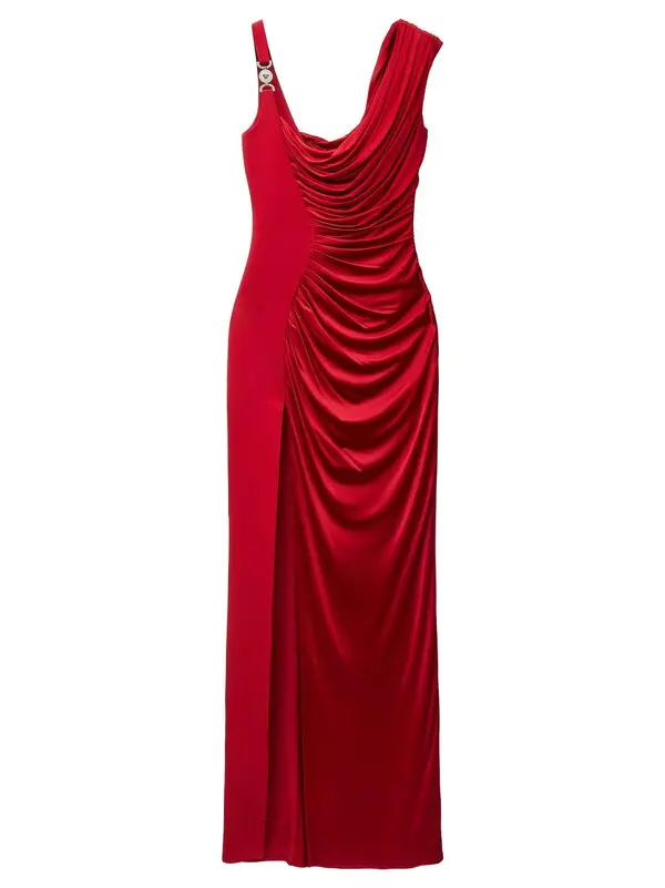 Versace Viscose Liquid Jersey Draped Gown - Red
