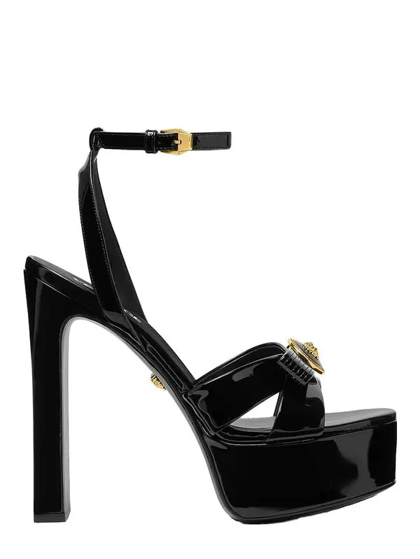 Versace Ribbon Patent Sandals 140 Mm - Black+gold