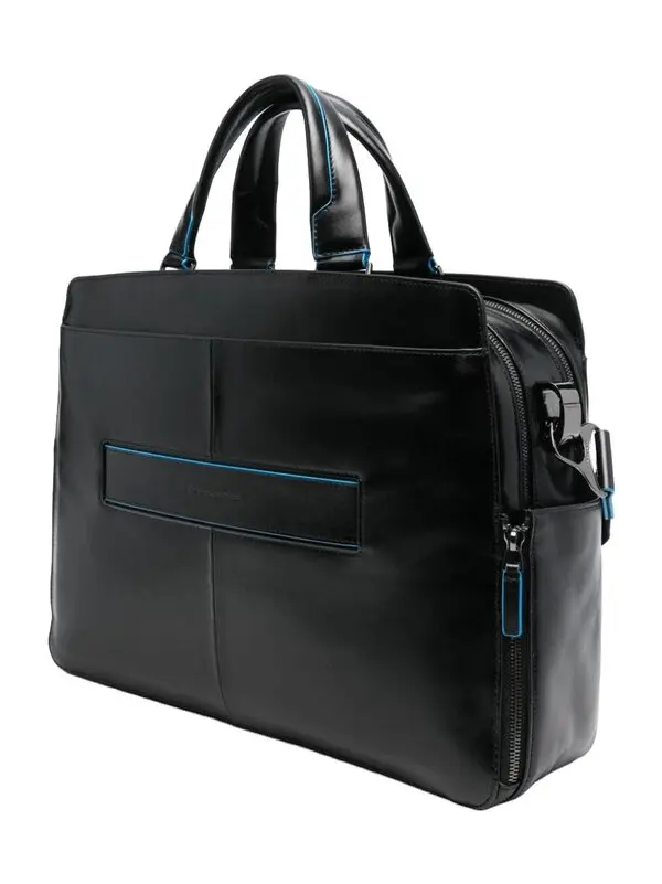 PIQUADRO Logo-appliqué Leather Laptop Bag - Black
