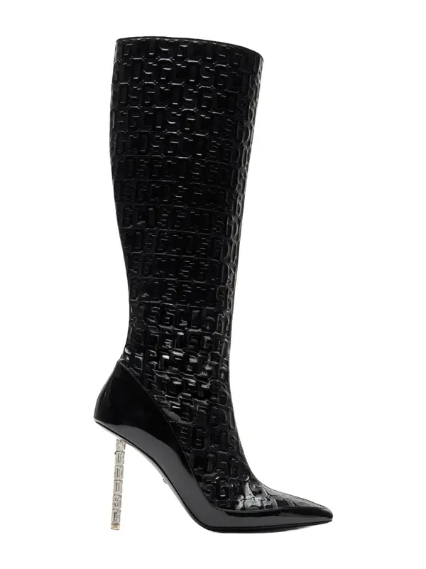 Gcds 100mm Monogram-pattern Leather Knee-high Boots - Black