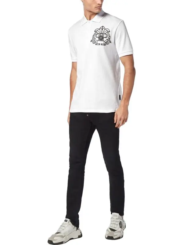 Philipp Plein Skull & Bones Piqué Polo Shirt - White