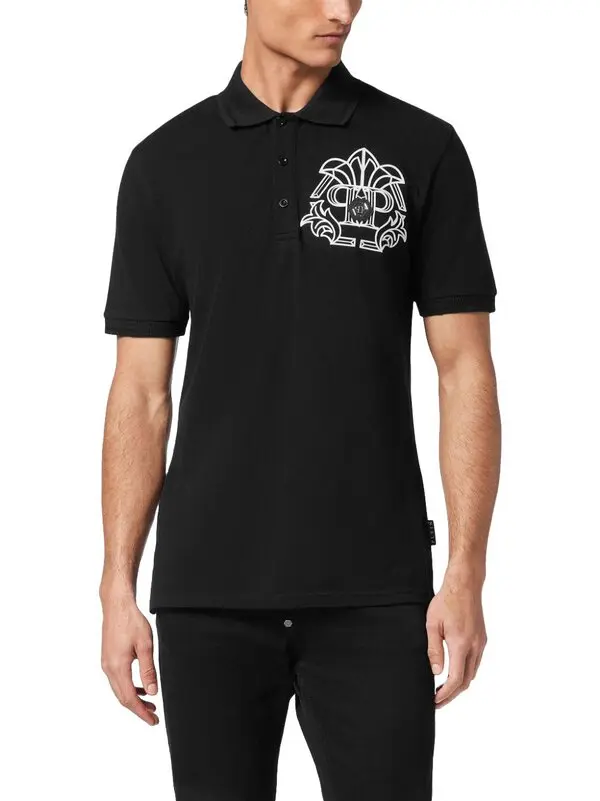 Philipp Plein Skull & Bones Piqué Polo Shirt - Black