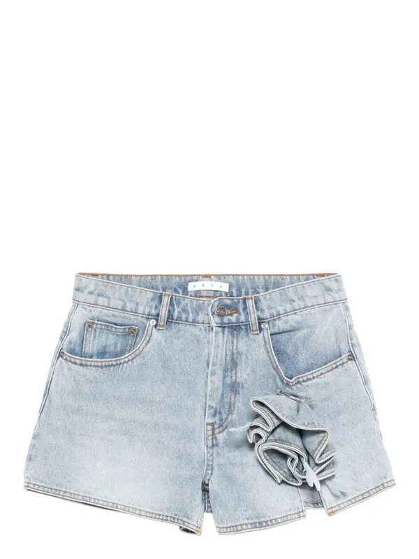 AREA Floral-appliqué Denim Shorts - Blue