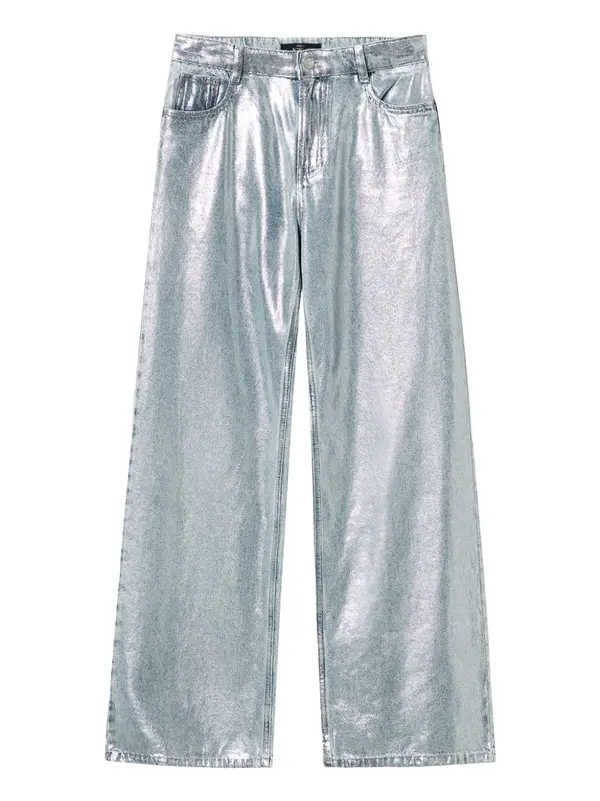 TWINSET Wide-leg Coated Denim Jeans - Silver