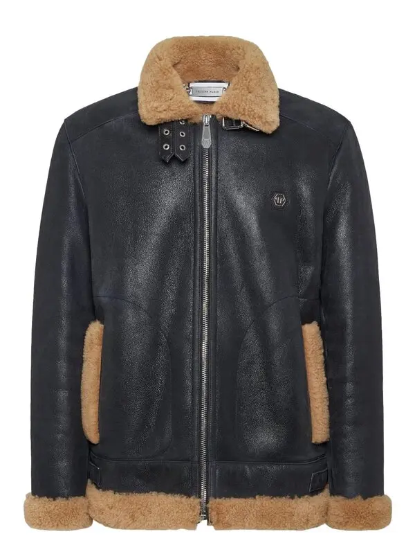 Philipp Plein Skull-embroidered Shearling Jacket - Black