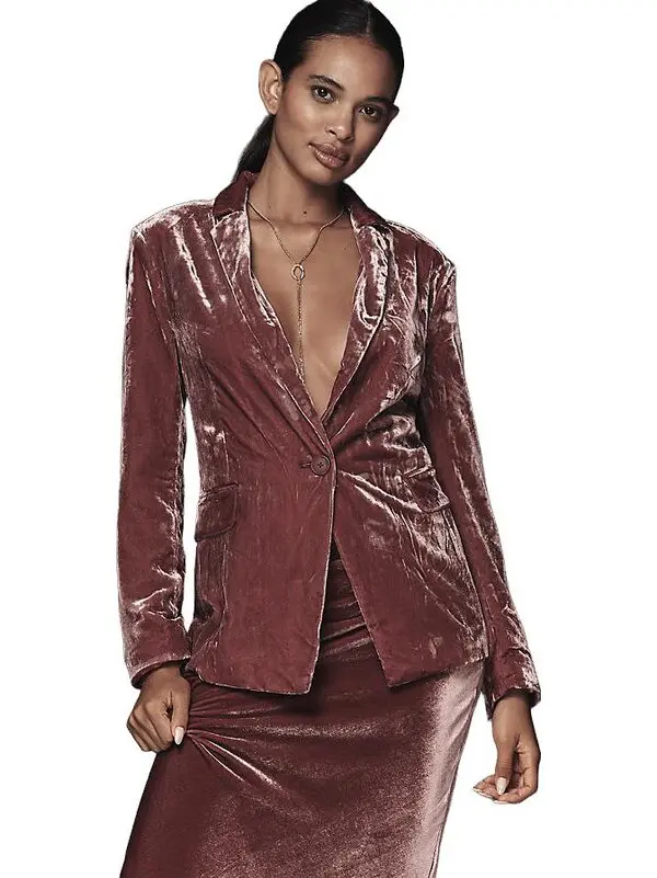 Maeve The Tessie Velvet Blazer - Mauve Rose