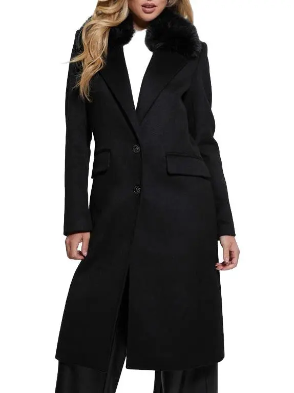Guess Nancy Coat With Removable Faux Fur Collar - Jet Black