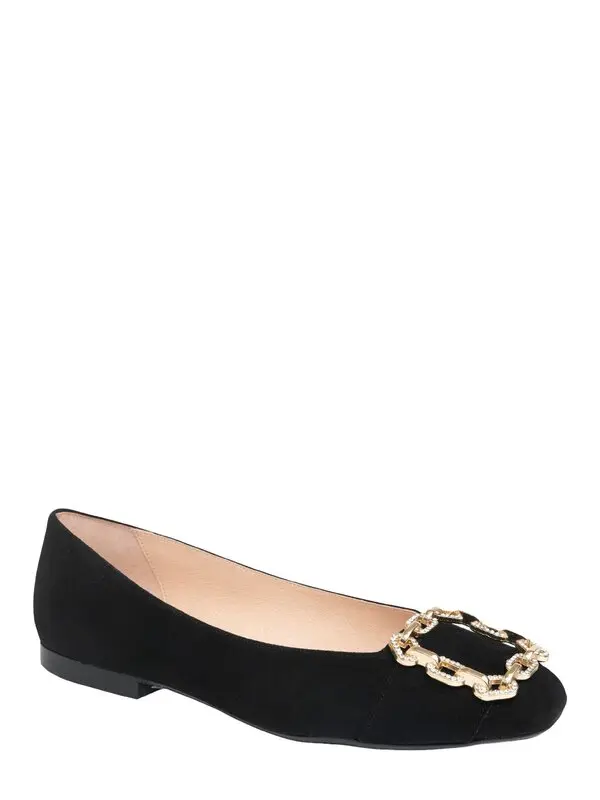 PATRICIA GREEN Celine Chain Link Flat - Black Suede
