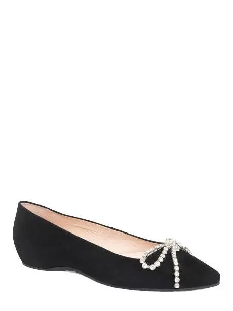 PATRICIA GREEN Bella Crystal Bow Flat - Black Suede