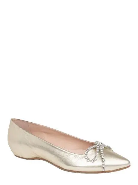 PATRICIA GREEN Bella Crystal Bow Flat - Gold Leather