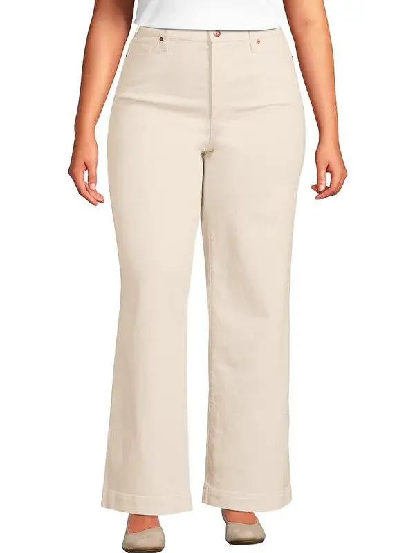 LANDS' END High Rise Wide Leg Denim Jeans - Natural