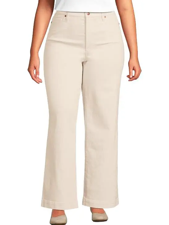 LANDS' END High Rise Wide Leg Denim Jeans - Natural