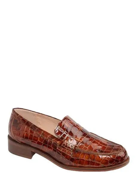 PATRICIA GREEN Vince Croc Embossed Penny Loafer - Cognac Patent Croc