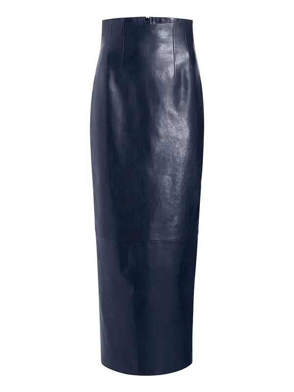 Khaite Loxley Leather Pencil Skirt - Dark Navy
