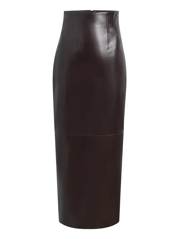Khaite Loxley Leather Pencil Skirt - Mud