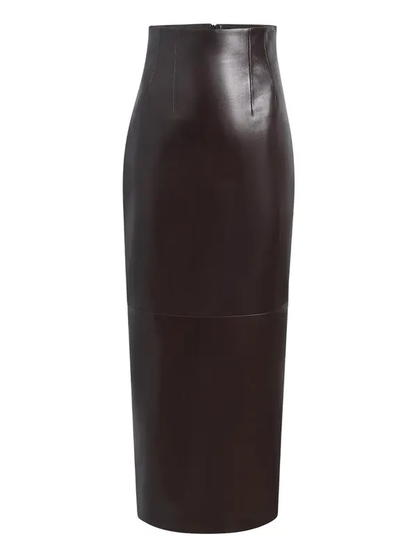 Khaite Loxley Leather Pencil Skirt - Mud