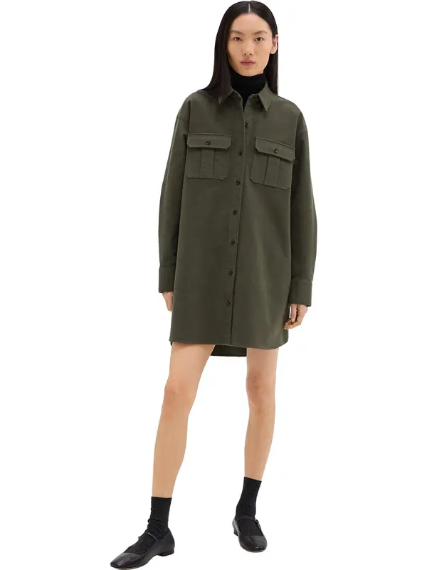 Theory Oversized Moleskin Twill Shirt Dress - Hunter Green