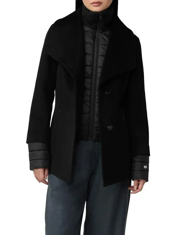 Soia & Kyo Freida Mixed Media Coat With Removable Puffer Bib - Black