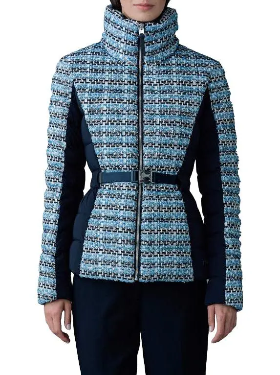 Mackage Evita Tweed & Quilted Down Short Jacket - Sky Blue Multi