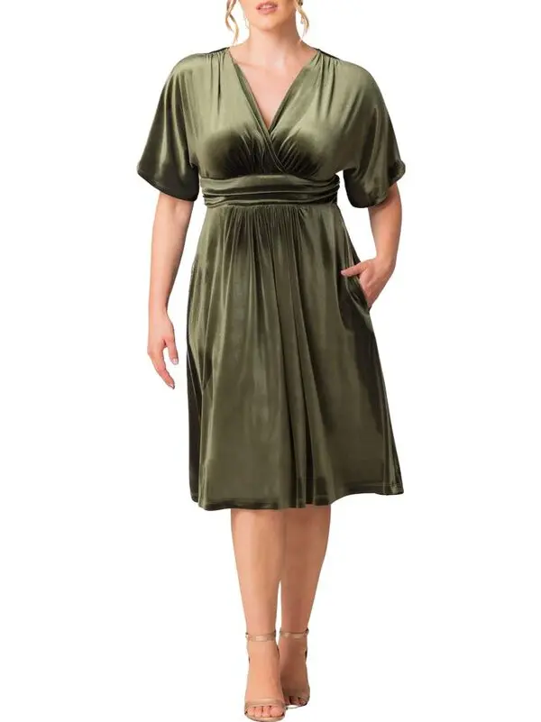 KIYONNA Angelic Velvet Cocktail Dress - Olive Green