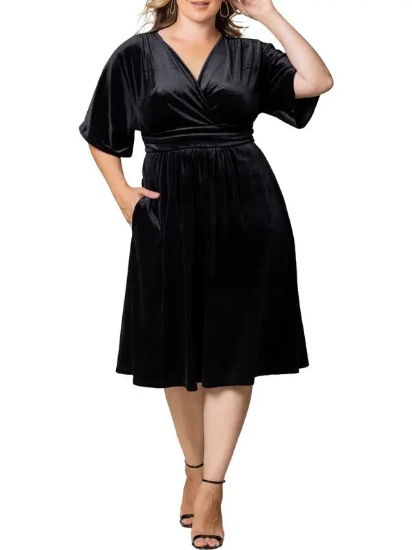KIYONNA Angelic Velvet Cocktail Dress - Onyx