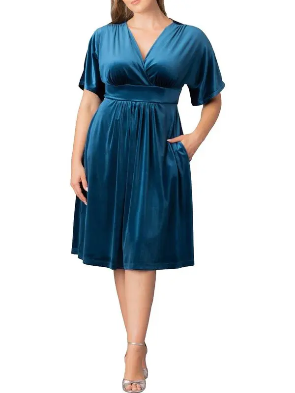 KIYONNA Angelic Velvet Cocktail Dress - Teal Topaz