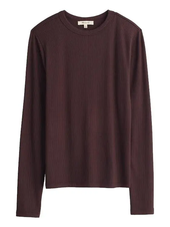 Madewell Drapey Long Sleeve Rib T-shirt - Dark Carob