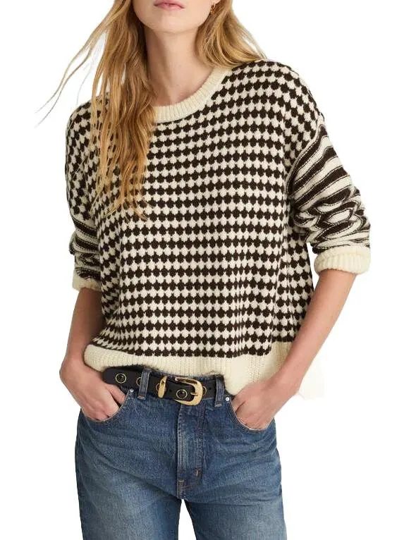 Madewell Mixed Stripe Raglan Pullover Sweater - Ivory And Brown
