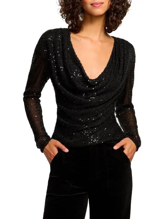 Ramy Brook Leon Sequin Top - Black Beaded Mesh