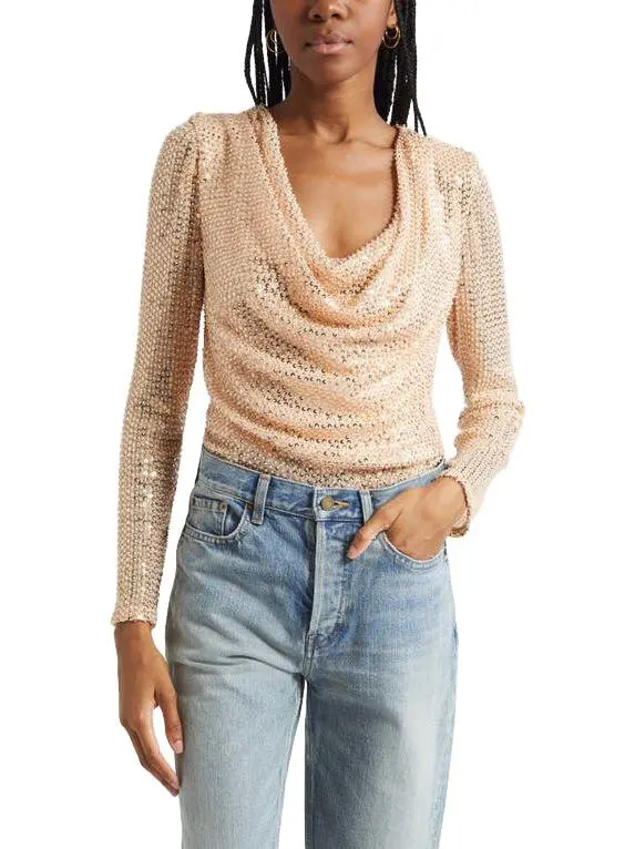 Ramy Brook Leon Sequin Top - Gold Beaded Mesh
