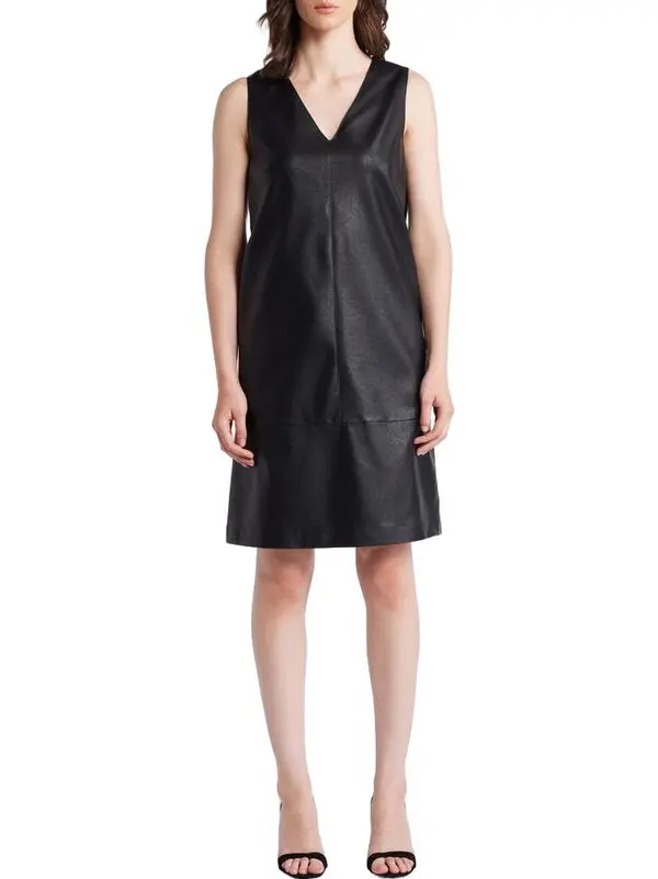 Kobi Halperin Faux Leather V-neck Sheath Dress - Black