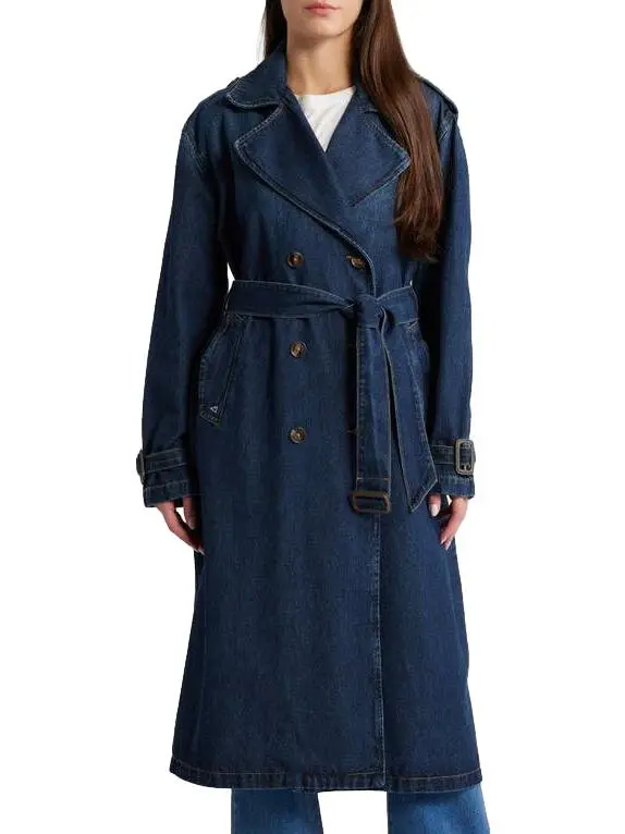 HIDDEN JEANS Classic Denim Trench Coat - Dark Wash