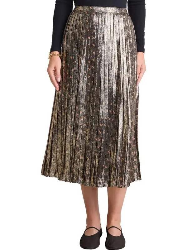 Vineyard Vines Metallic Pleated Midi Skirt - Flyingpheasant-black