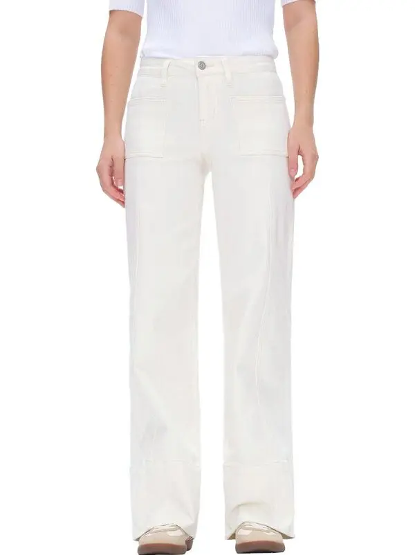 BAYEAS Katia Patch Pocket Wide Leg Jeans - Off White