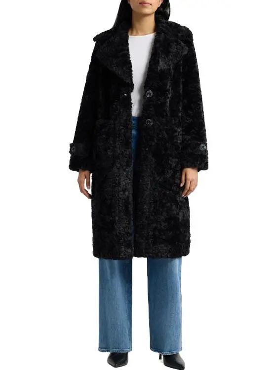 Sam Edelman Longline Faux Fur Coat - Black