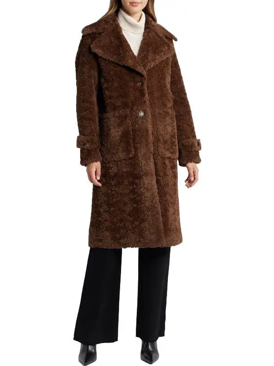 Sam Edelman Longline Faux Fur Coat - Chocolate