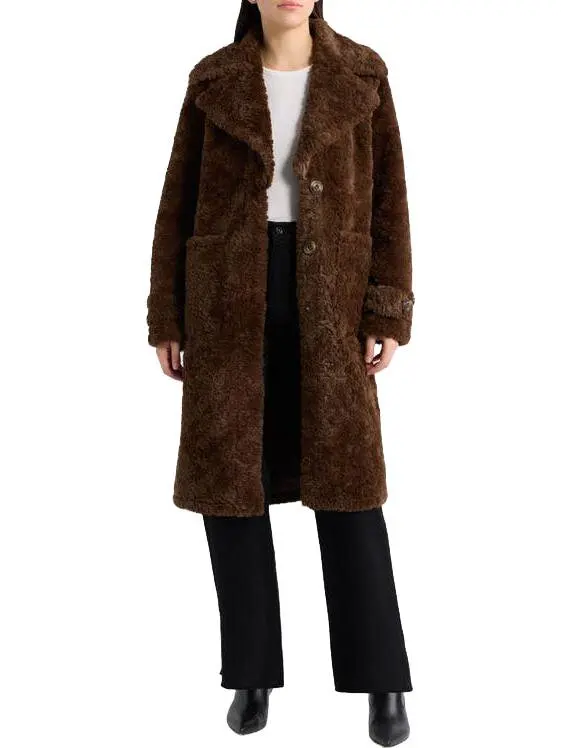 Sam Edelman Longline Faux Fur Coat - Chocolate