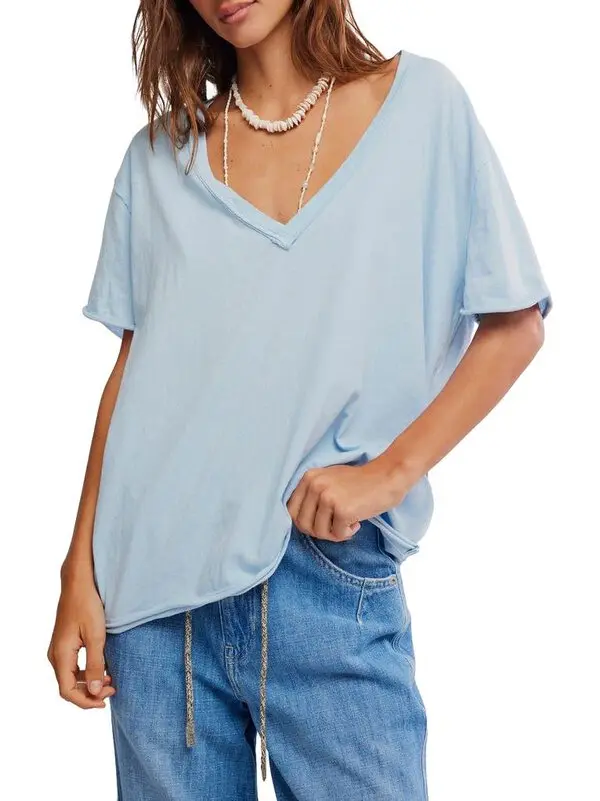 Free People Nina V-neck Cotton T-shirt - Dew Shine
