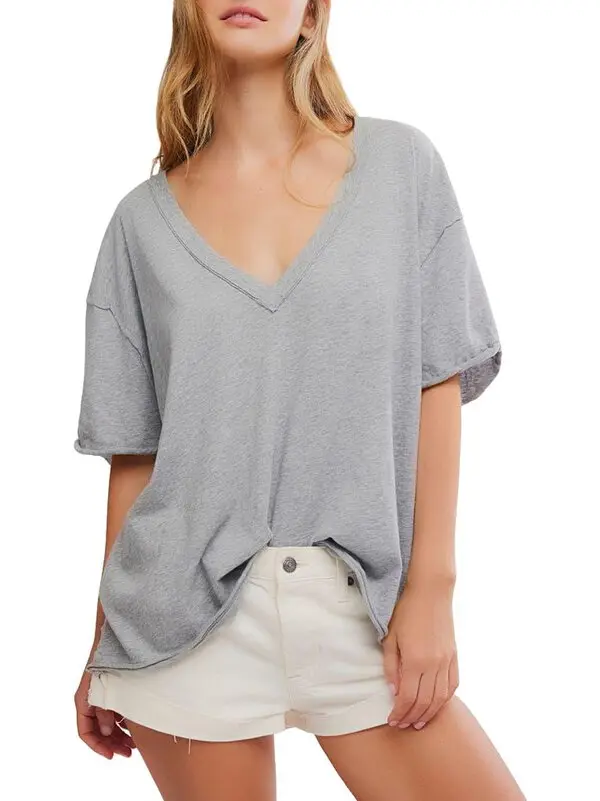 Free People Nina V-neck Cotton T-shirt - Heather Grey