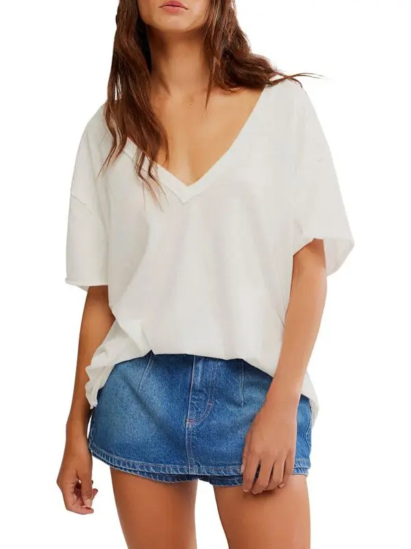 Free People Nina V-neck Cotton T-shirt - White