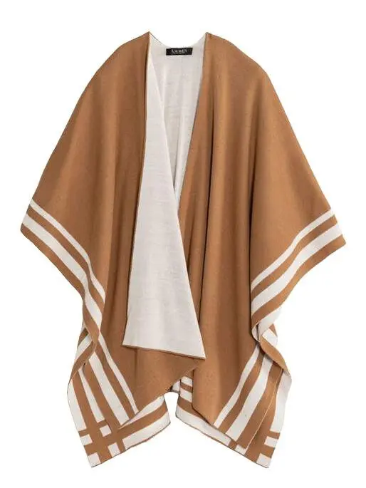 Ralph Lauren Jet Setter Reversible Knit Poncho - Camel/cream