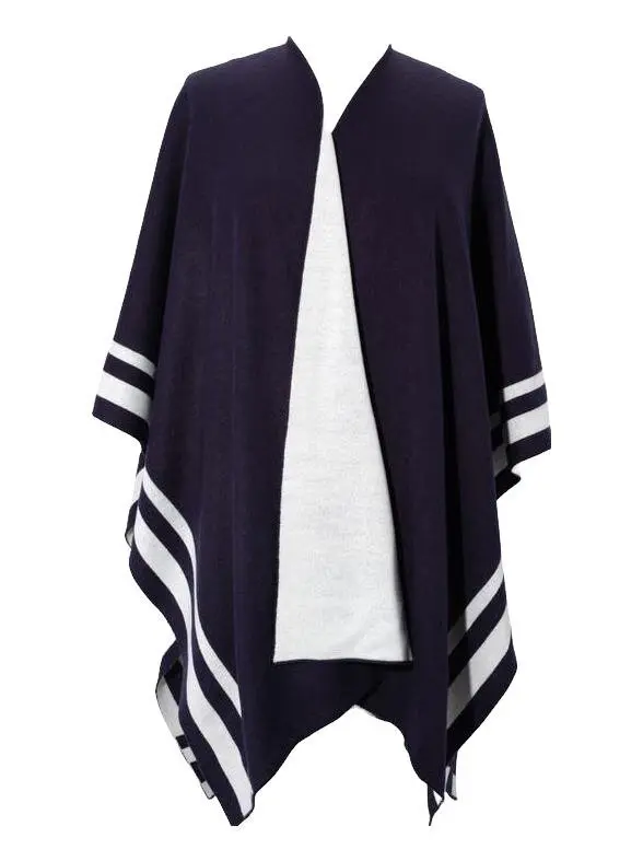Ralph Lauren Jet Setter Reversible Knit Poncho - Navy/ Cream