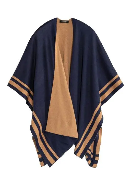 Ralph Lauren Jet Setter Reversible Knit Poncho - Navy/camel
