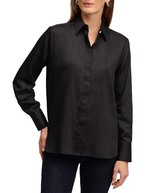 Foxcroft Matte Sateen Button-up Shirt - Black
