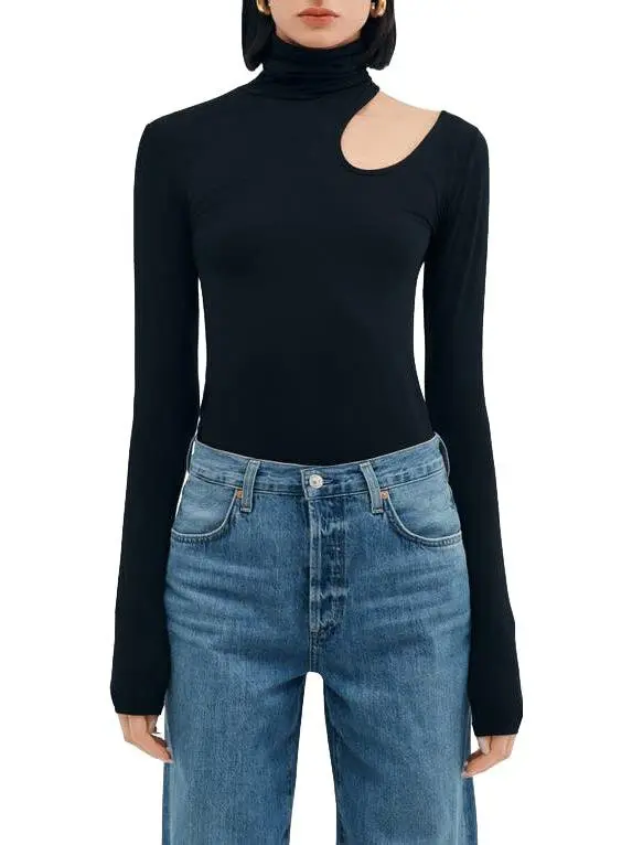 MARCELLA Allegra Asymmetric Turtleneck Top - Black