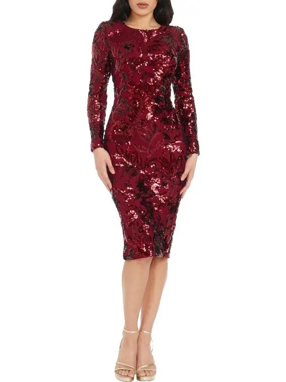 Dress The Population Emmalyn Floral Sequin Body-con Cocktail Dress - Port