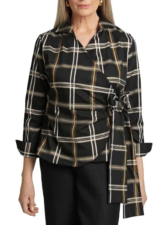 Foxcroft Salina Plaid Wrap Shirt - Black Plaid