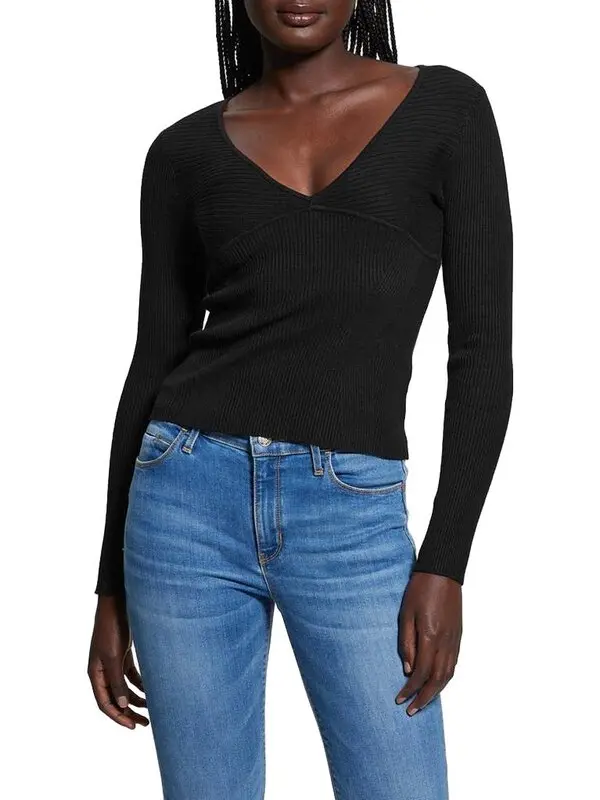 Guess Cirila V-neck Ribbed Sweater - Jet Black